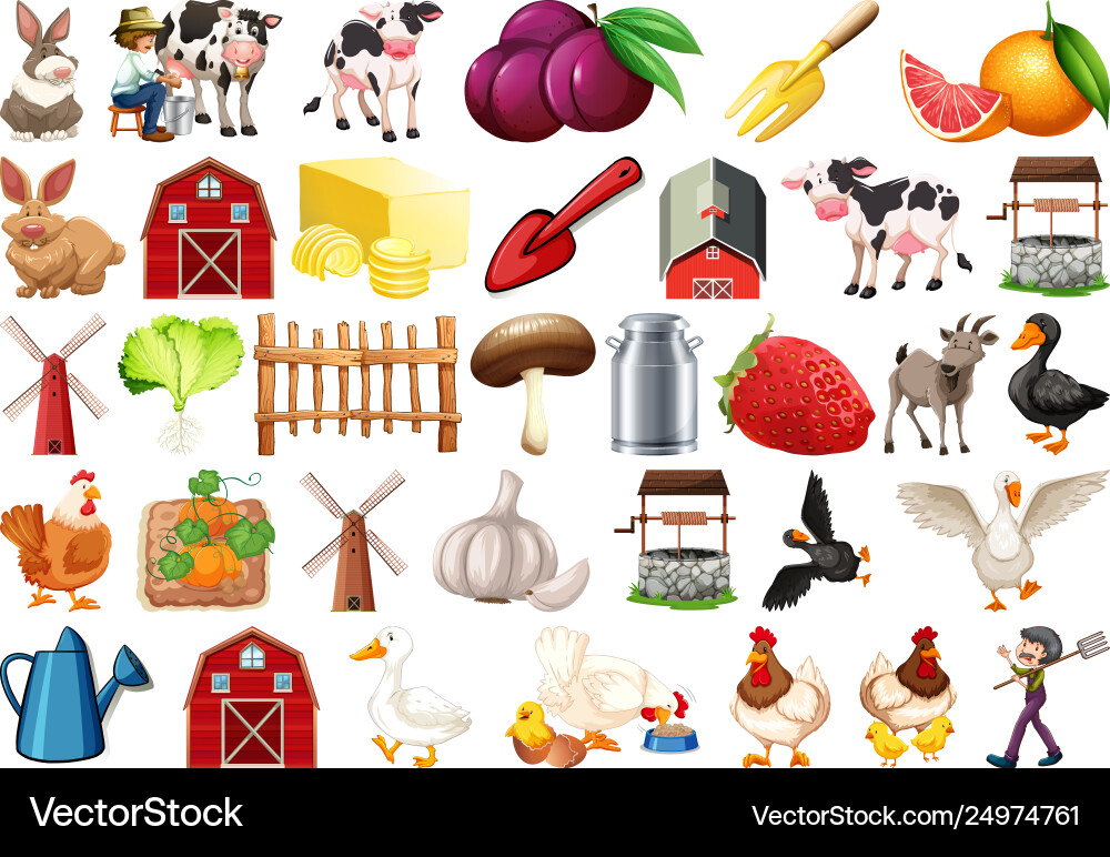 Set farm element Royalty Free Vector Image - VectorStock
