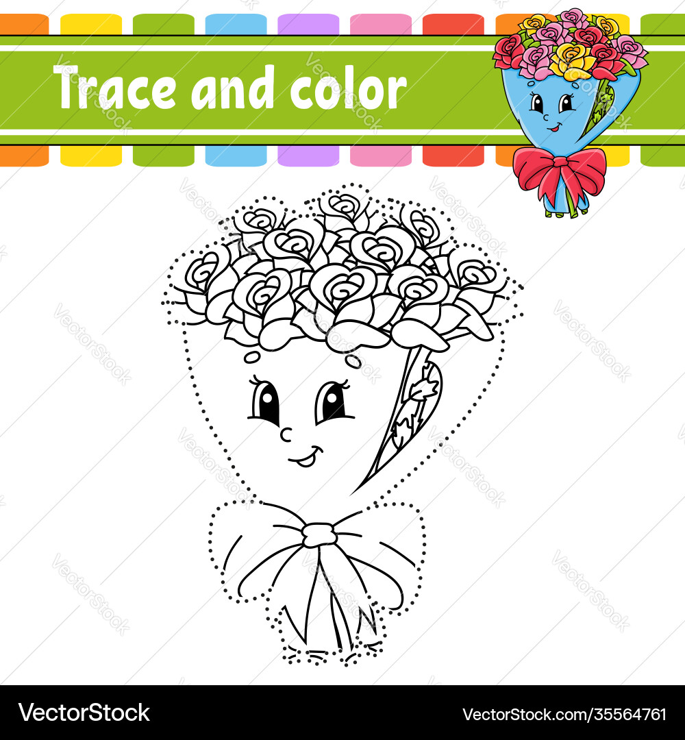 Trace and color coloring page for kids Royalty Free Vector