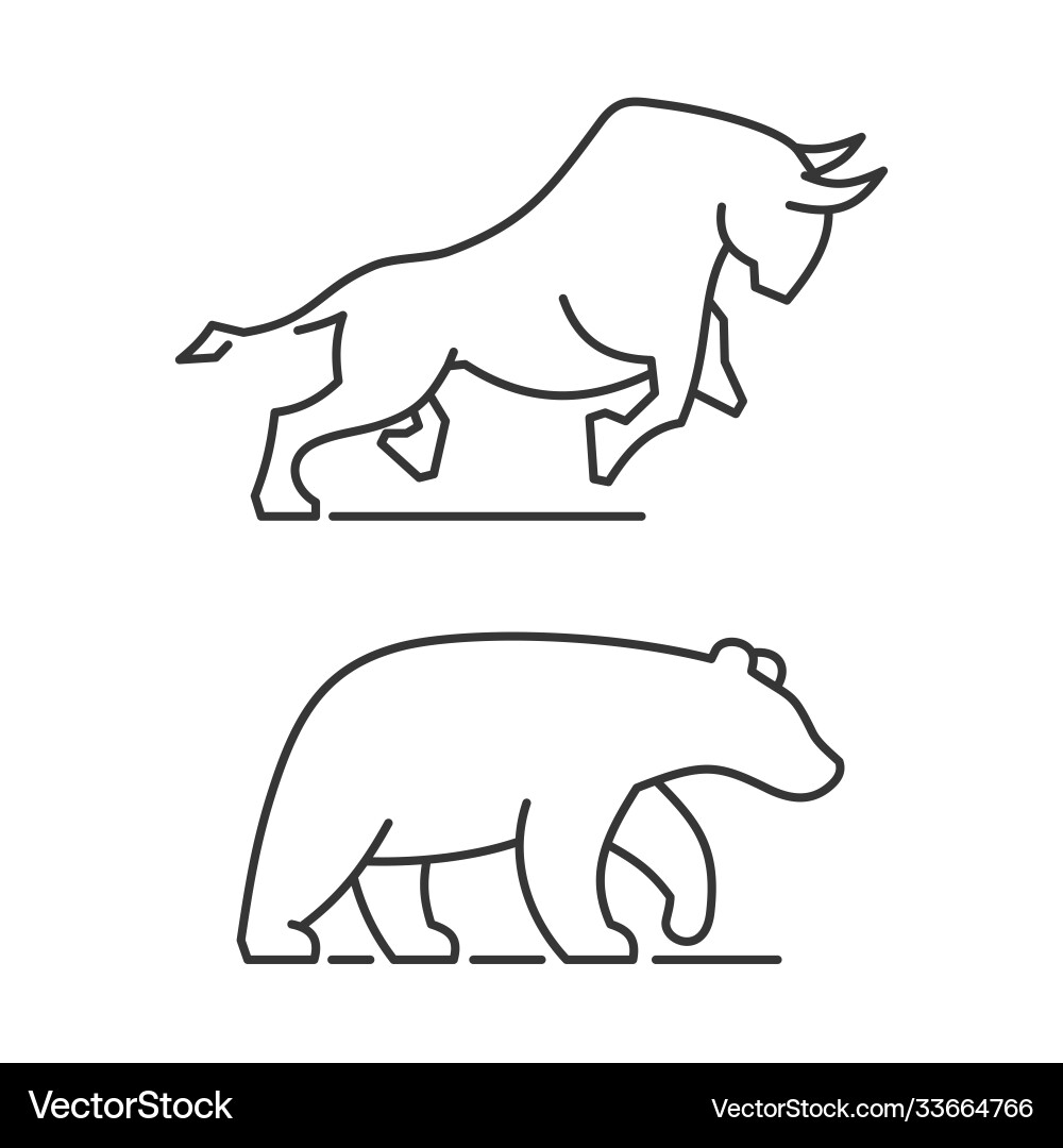 Bear and bull icons set on white background Vector Image