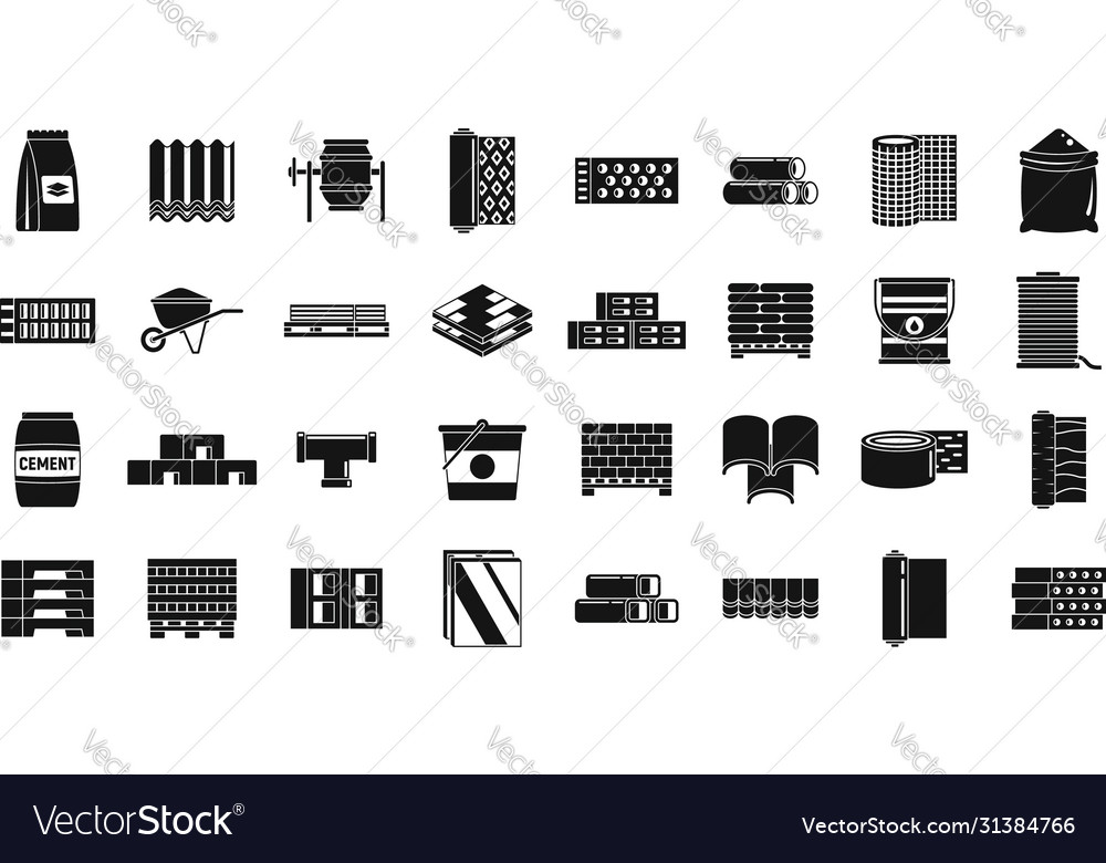 Building construction materials icons set simple Vector Image