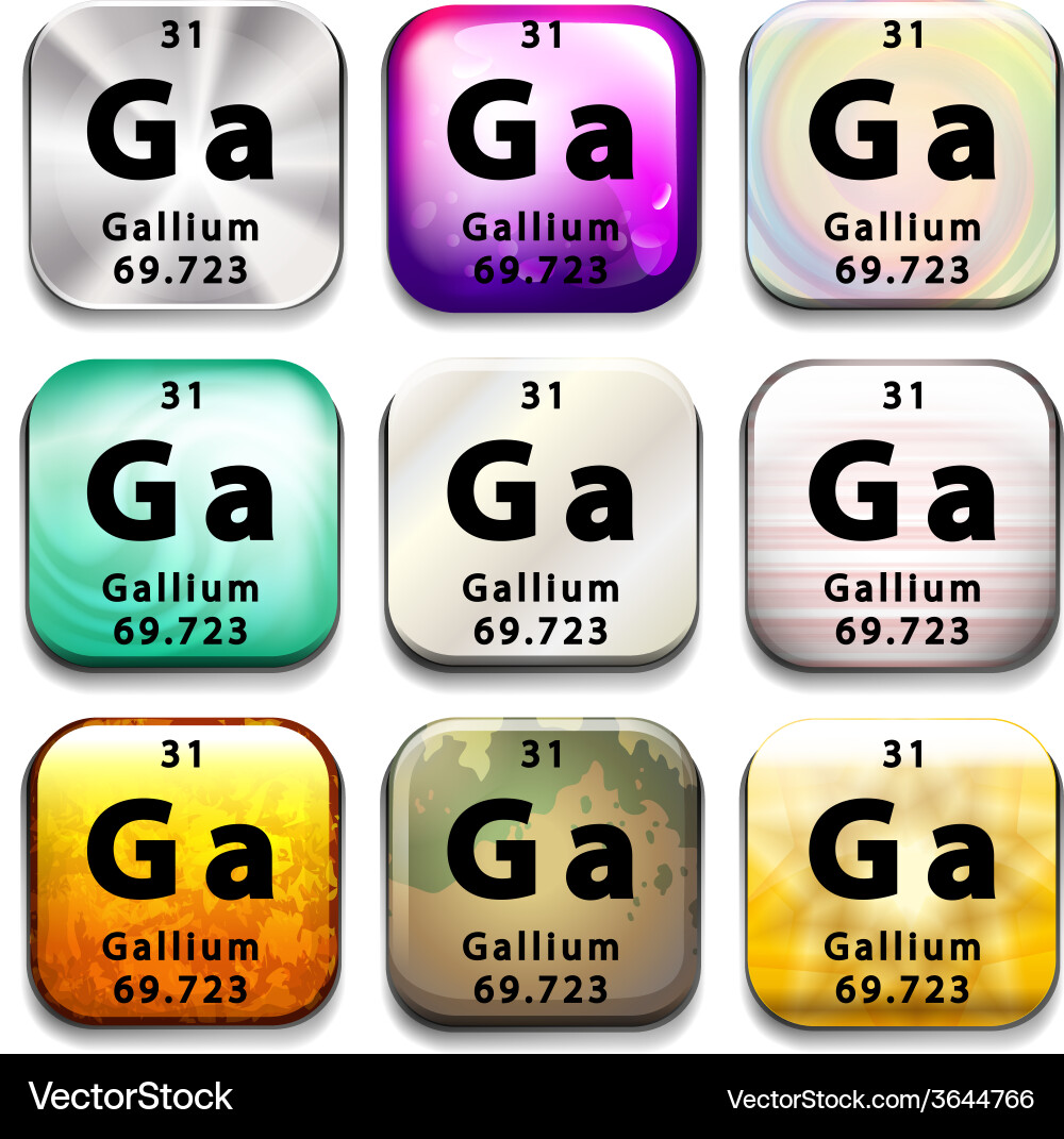 Buttons showing gallium and its abbreviation Vector Image