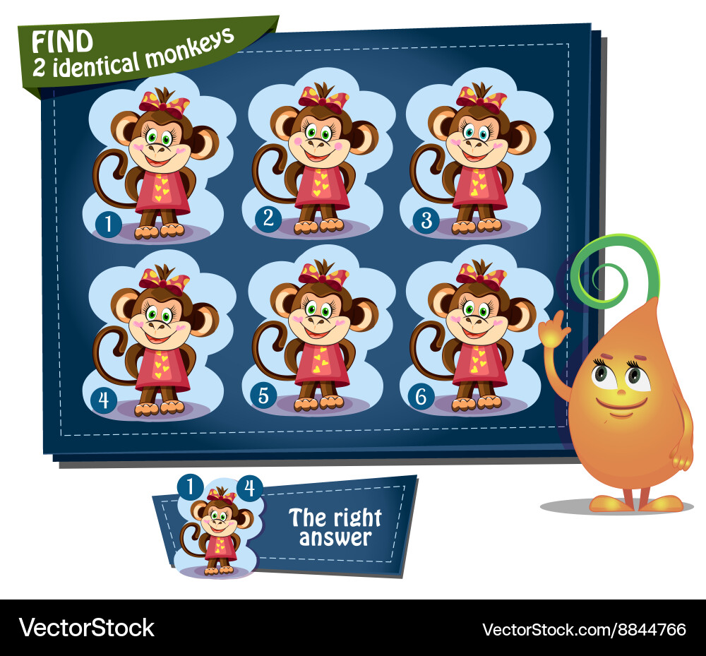 Find 2 identical monkeys girl Royalty Free Vector Image