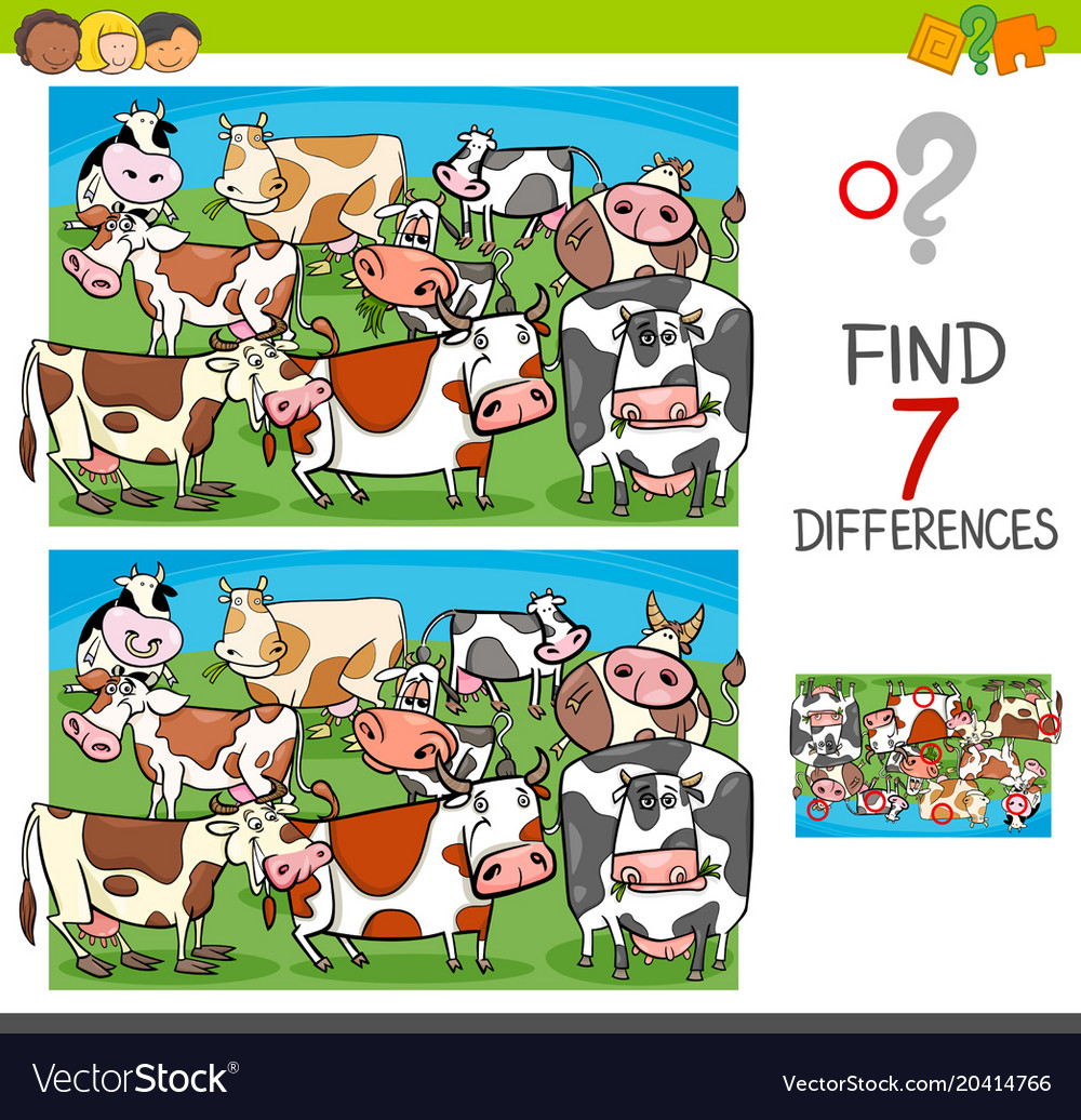Find differences with cows farm animal characters Vector Image Find differences with cows farm animal characters Vector Image