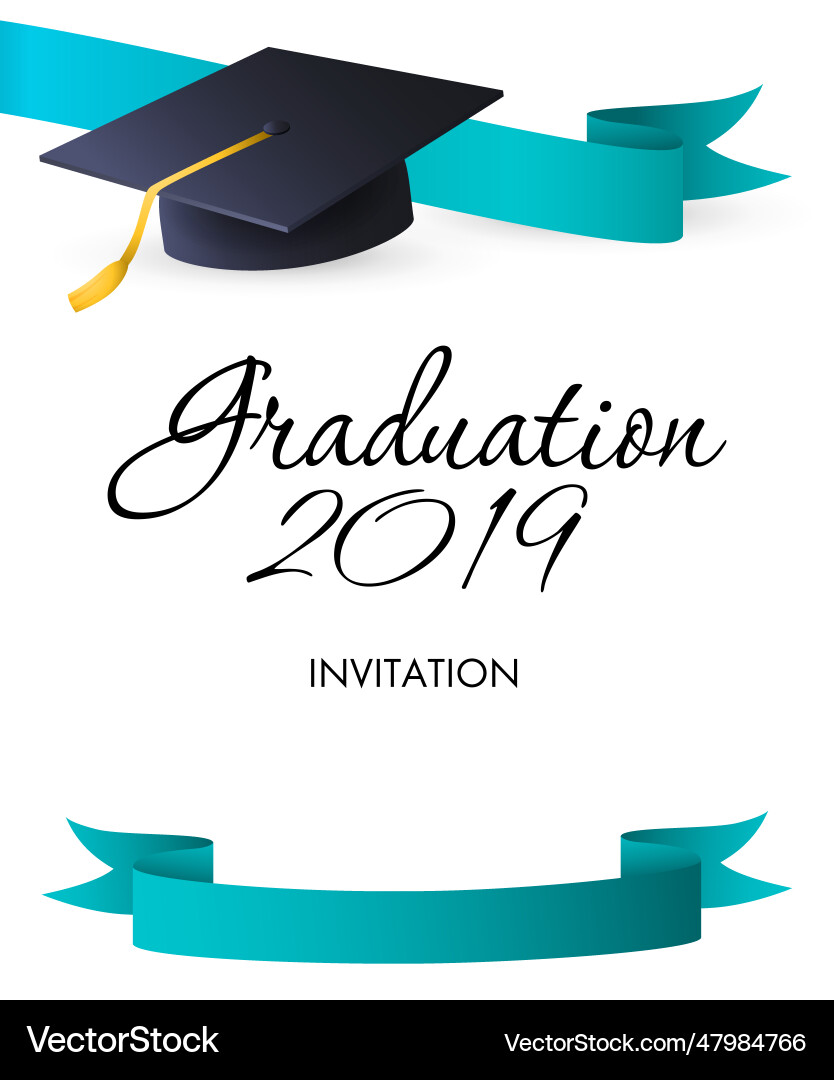 Graduation 2019 invitation design blue ribbons Vector Image