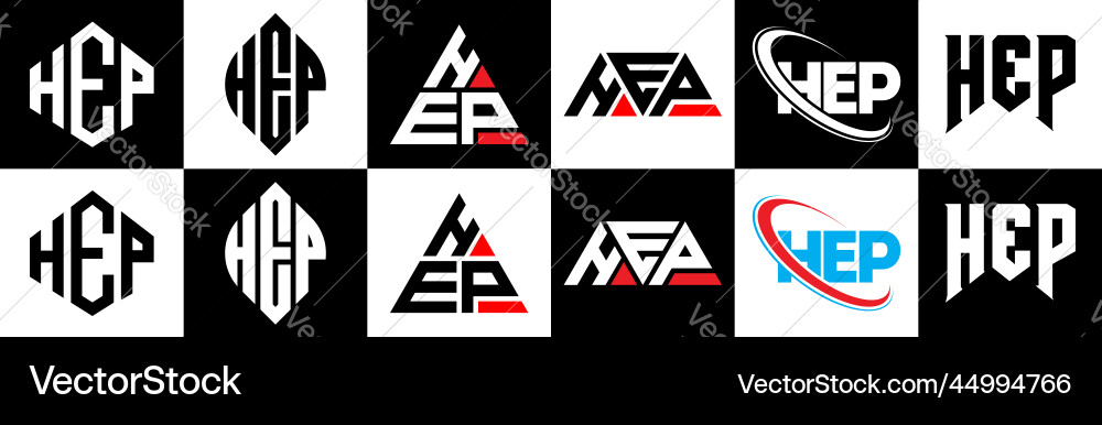 Hep letter logo design in six style polygon Vector Image