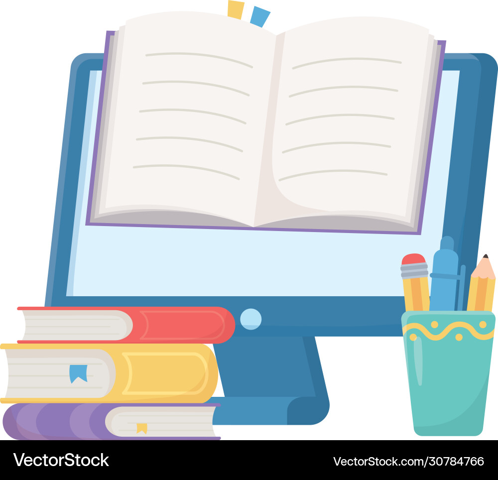 Isolated school books computer and pencils mug Vector Image