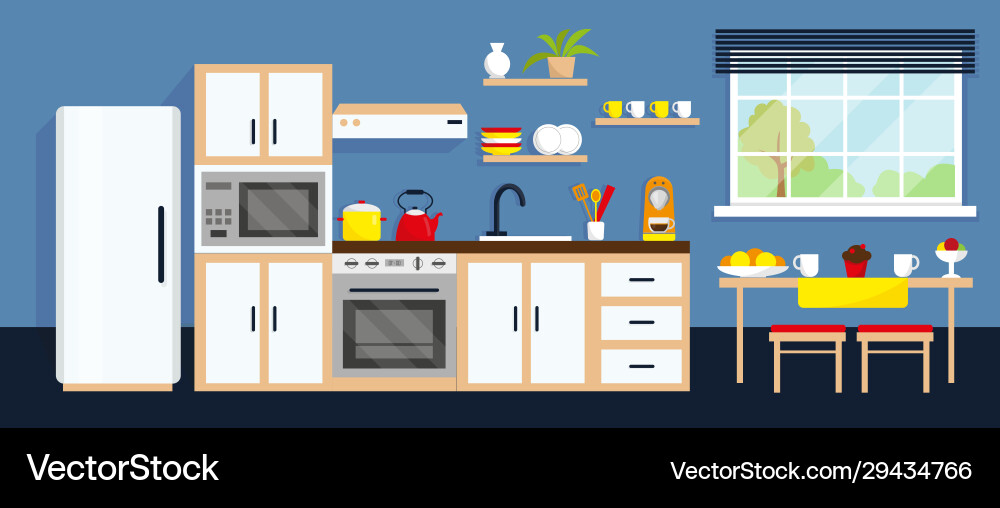Kitchen interior with furniture and window Vector Image