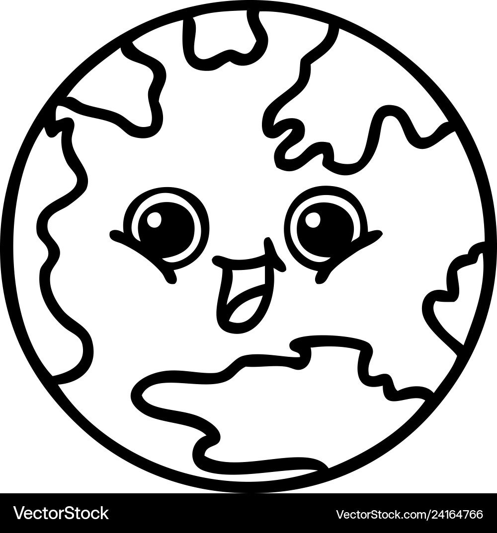 Line drawing cartoon planet earth Royalty Free Vector Image