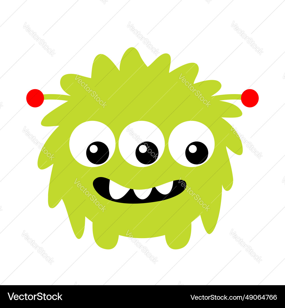 Monster happy halloween cute head face with three Vector Image