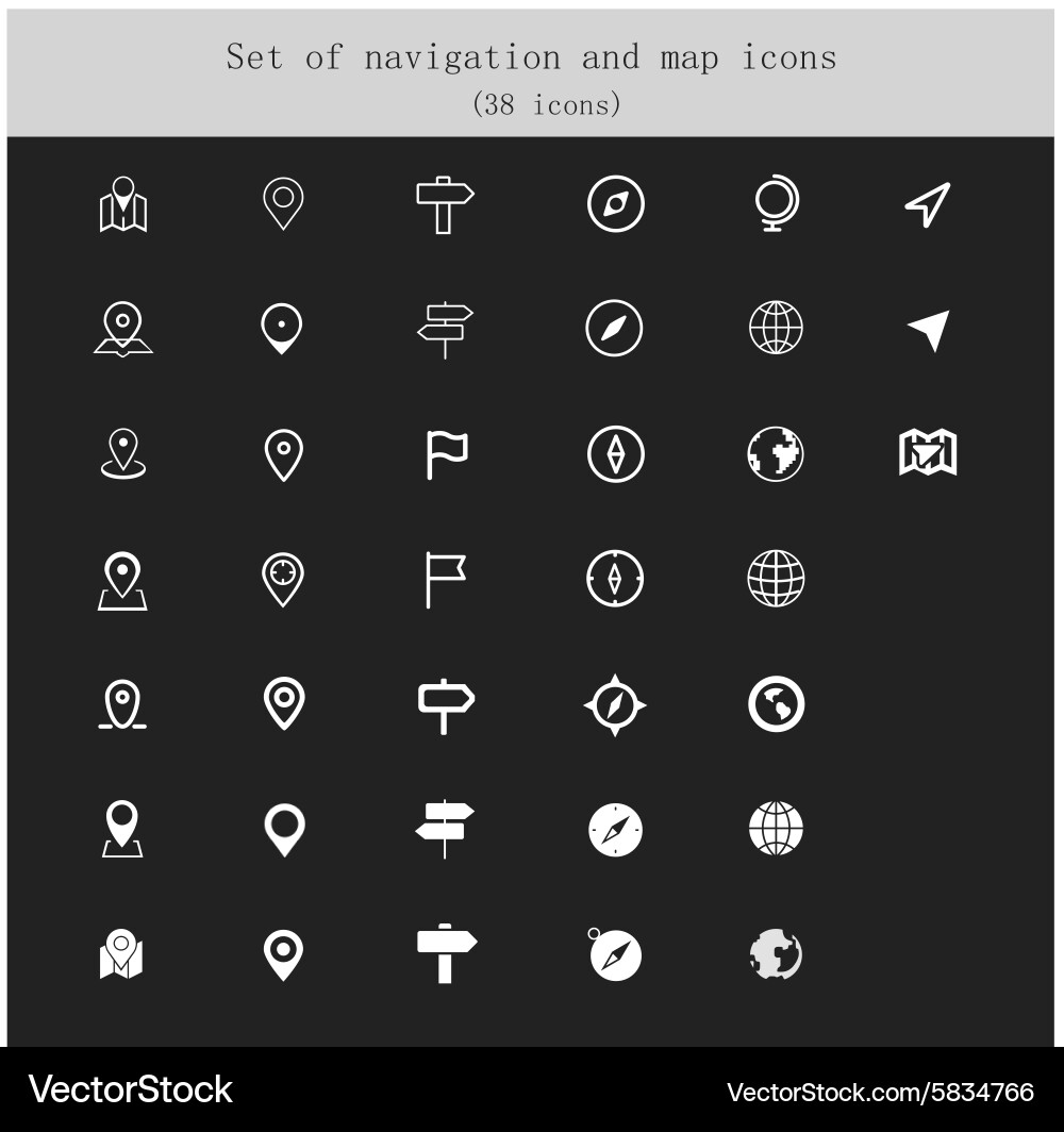 Navigation map and cartography icon set Royalty Free Vector