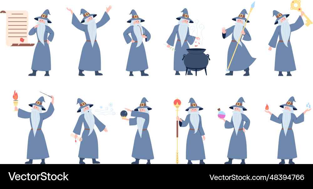 Old wizard medieval sorcerer cartoon characters Vector Image