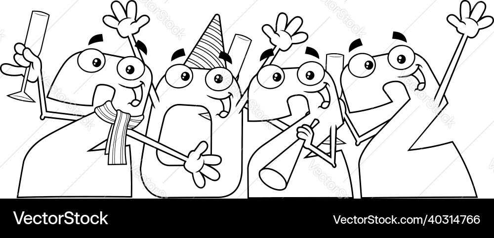 Outlined funny new year numbers 2022 Royalty Free Vector