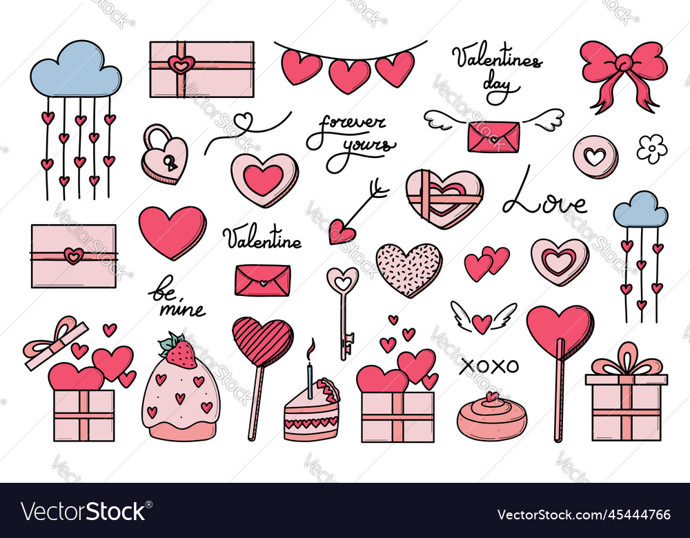 Valentines day hand drawn set of doodles Vector Image