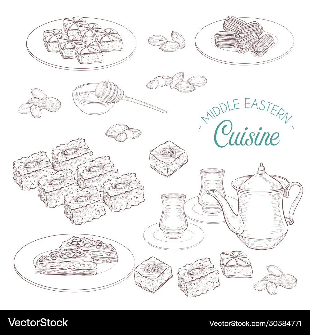 Arabic food middle eastern sweets and tea Vector Image