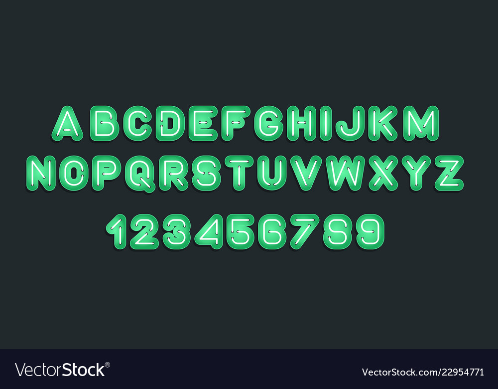 Bright neon alphabet letters numbers Royalty Free Vector
