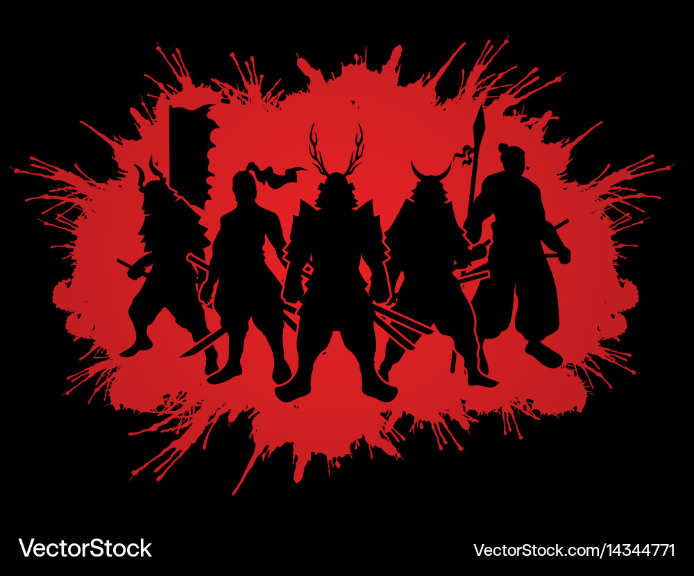 Group samurai warrior pose Royalty Free Vector Image