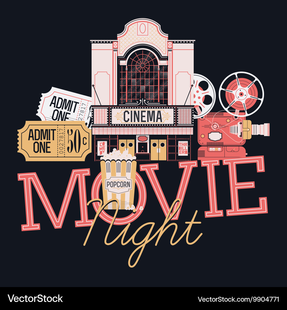 Movie night icon set Royalty Free Vector Image