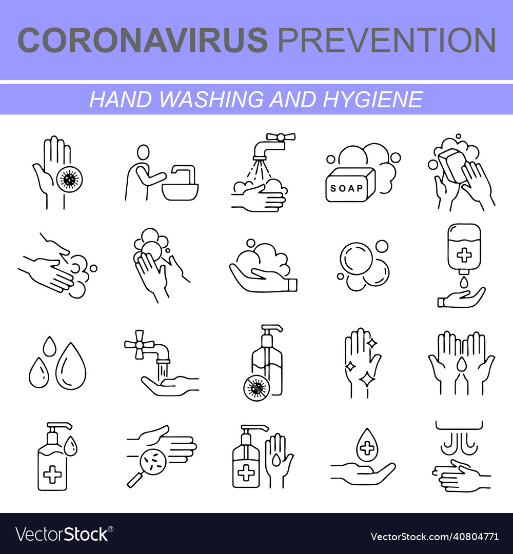 Set of hand washing icons in thin line style Vector Image