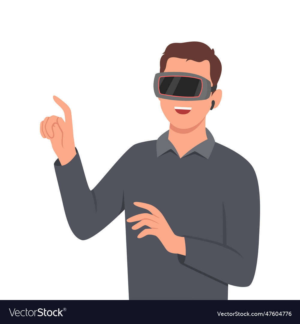 A young man moving objects around using virtual Vector Image