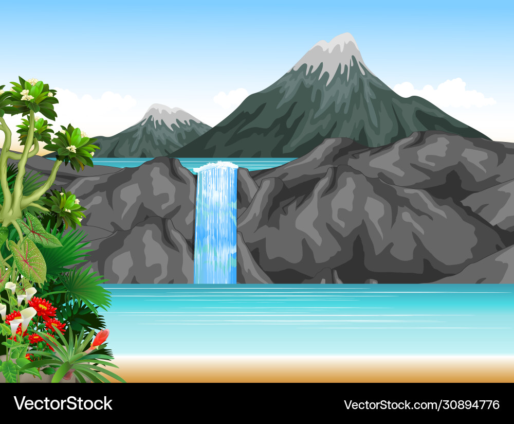Beautiful lake landscape view with mountain Vector Image