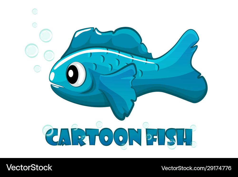 Blue cartoon fish swims in water Royalty Free Vector Image