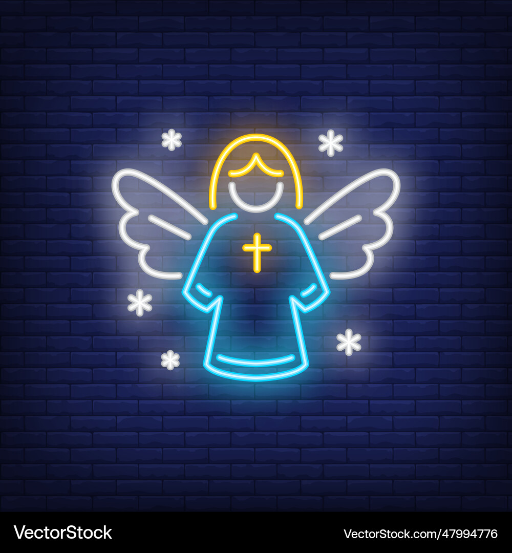 Cute angel neon sign Royalty Free Vector Image