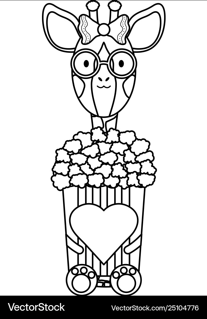 Cute female giraffe with popcorn character Vector Image