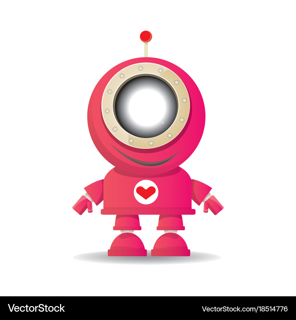 Funny cartoon pink friendly robot character Vector Image