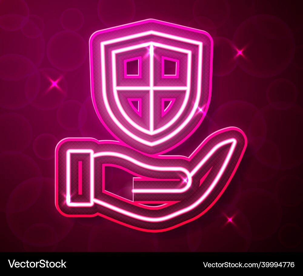 Glowing neon line shield in hand icon isolated Vector Image