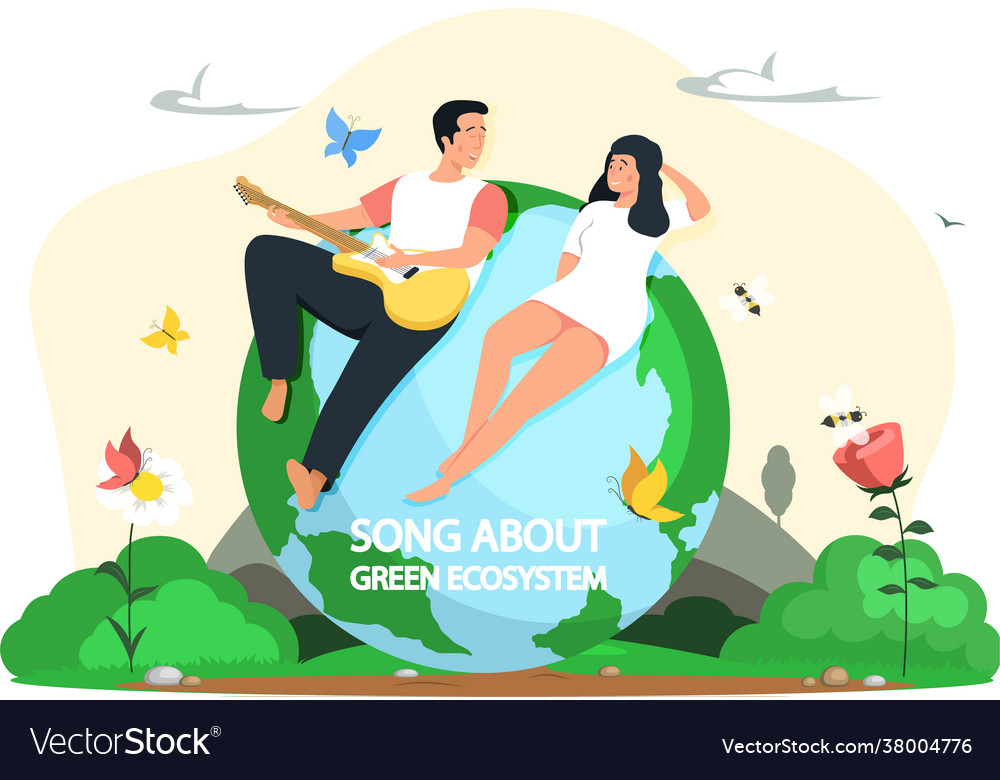 Guy with guitar singing songs about green Vector Image