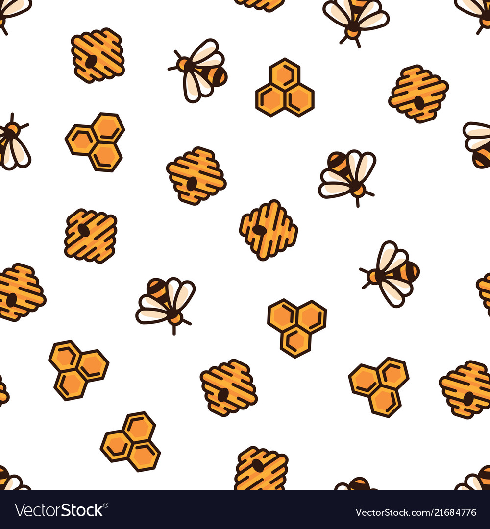 Pattern yellow bee hive and honeycomb Royalty Free Vector