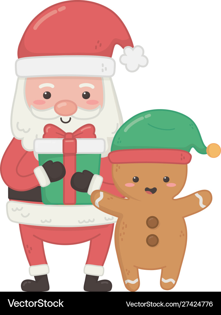 Santa and gingerbread man gift decoration Vector Image