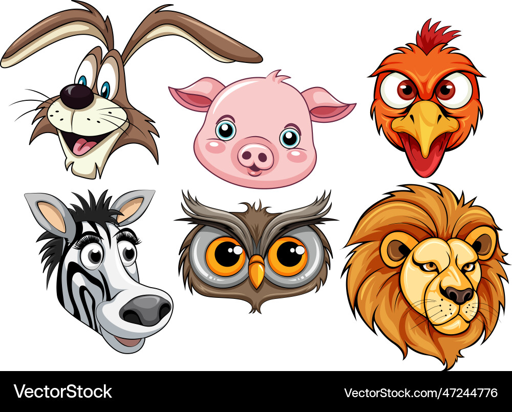 Set of mix animal face Royalty Free Vector Image