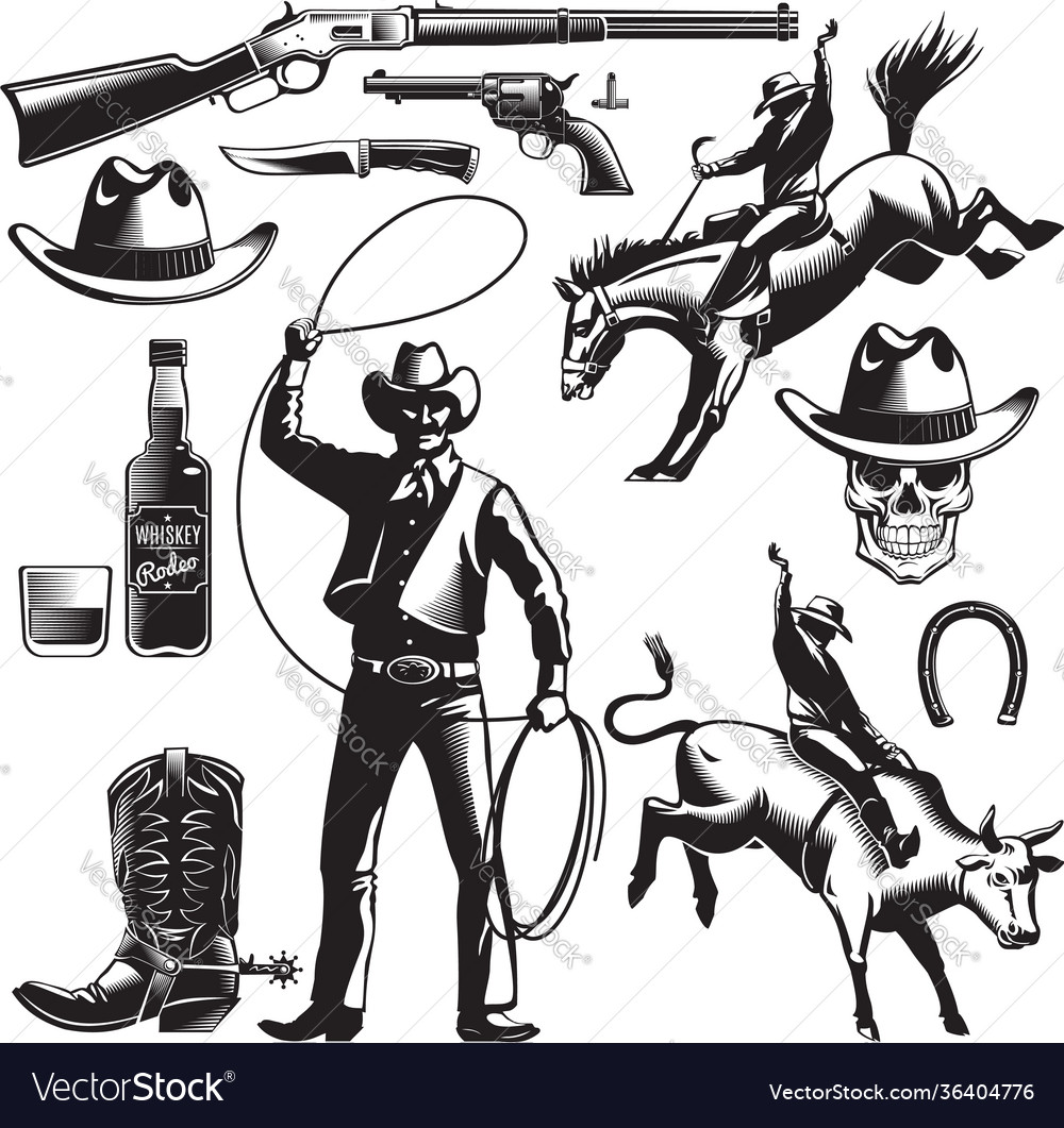 Vintage rodeo elements set Royalty Free Vector Image