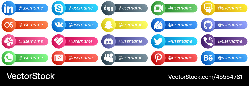 20 modern follow me social network platform card Vector Image
