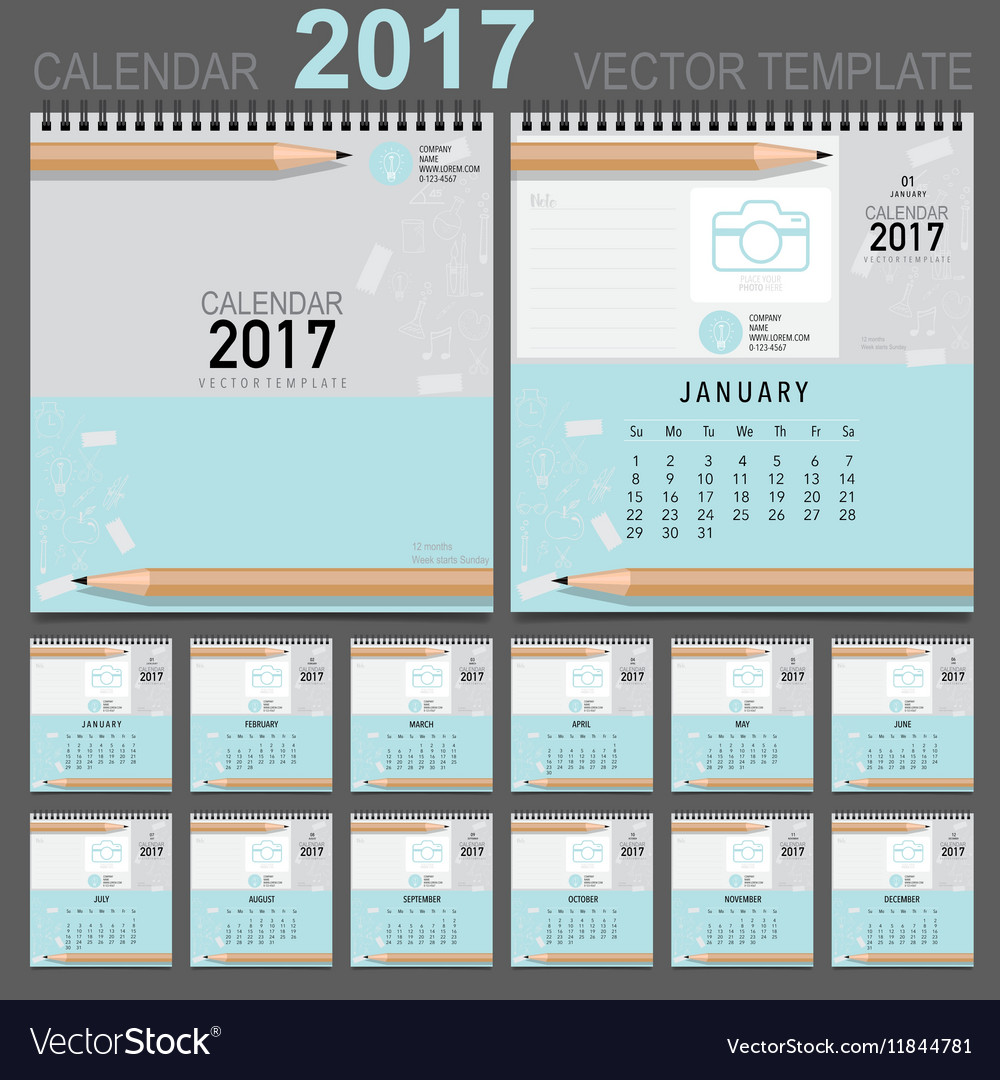 2017 calendar planner design template set of 12 Vector Image
