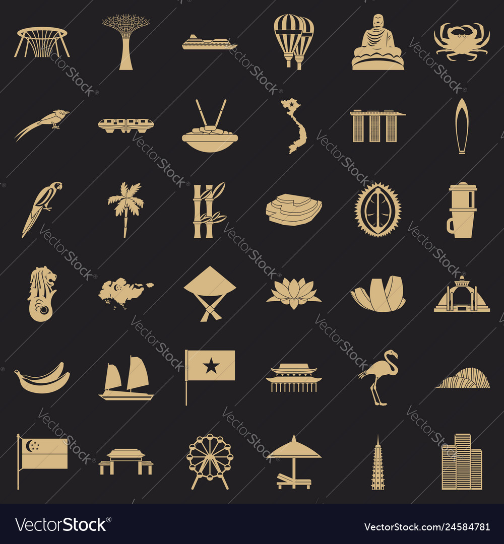 Asian landmark icons set simple style Royalty Free Vector