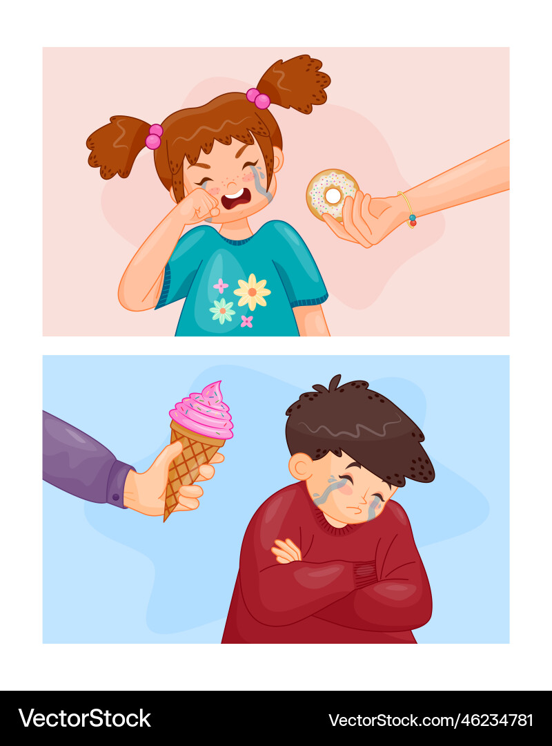 Children cry for sweetness Royalty Free Vector Image
