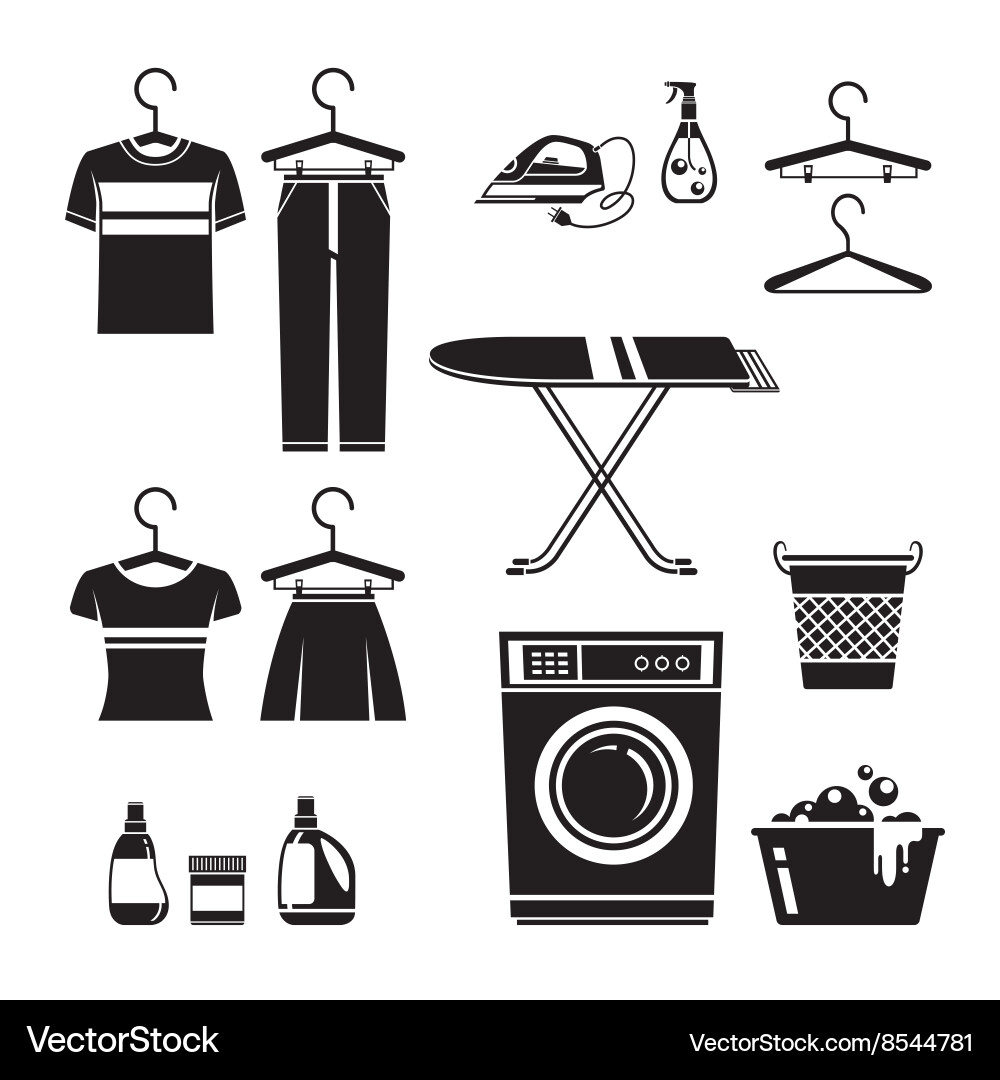 Cleaning Laundry Icons Set Monochrome Royalty Free Vector