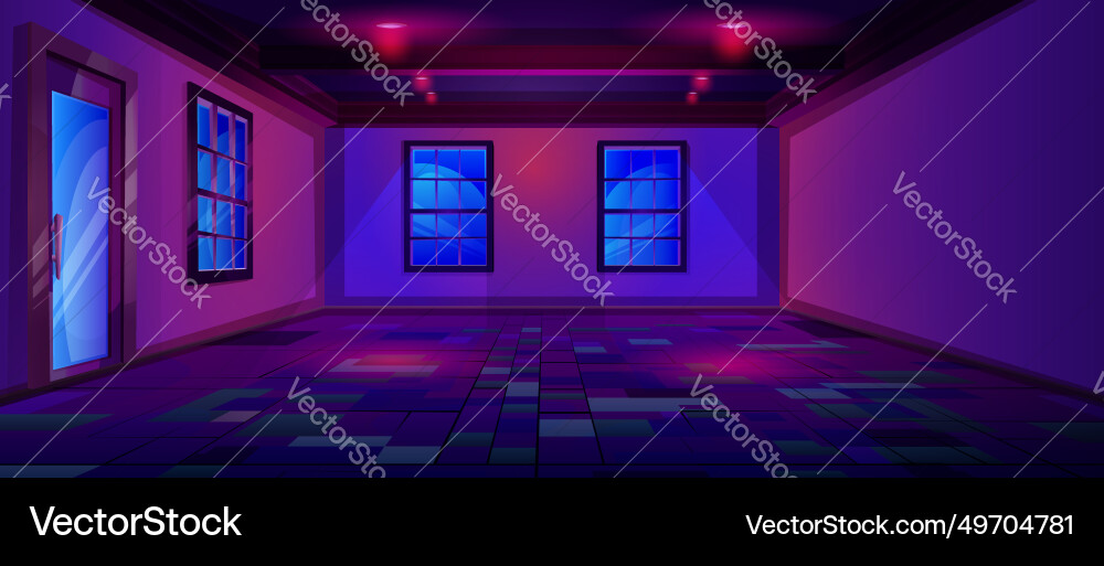 Empty room with door and windows at night Vector Image