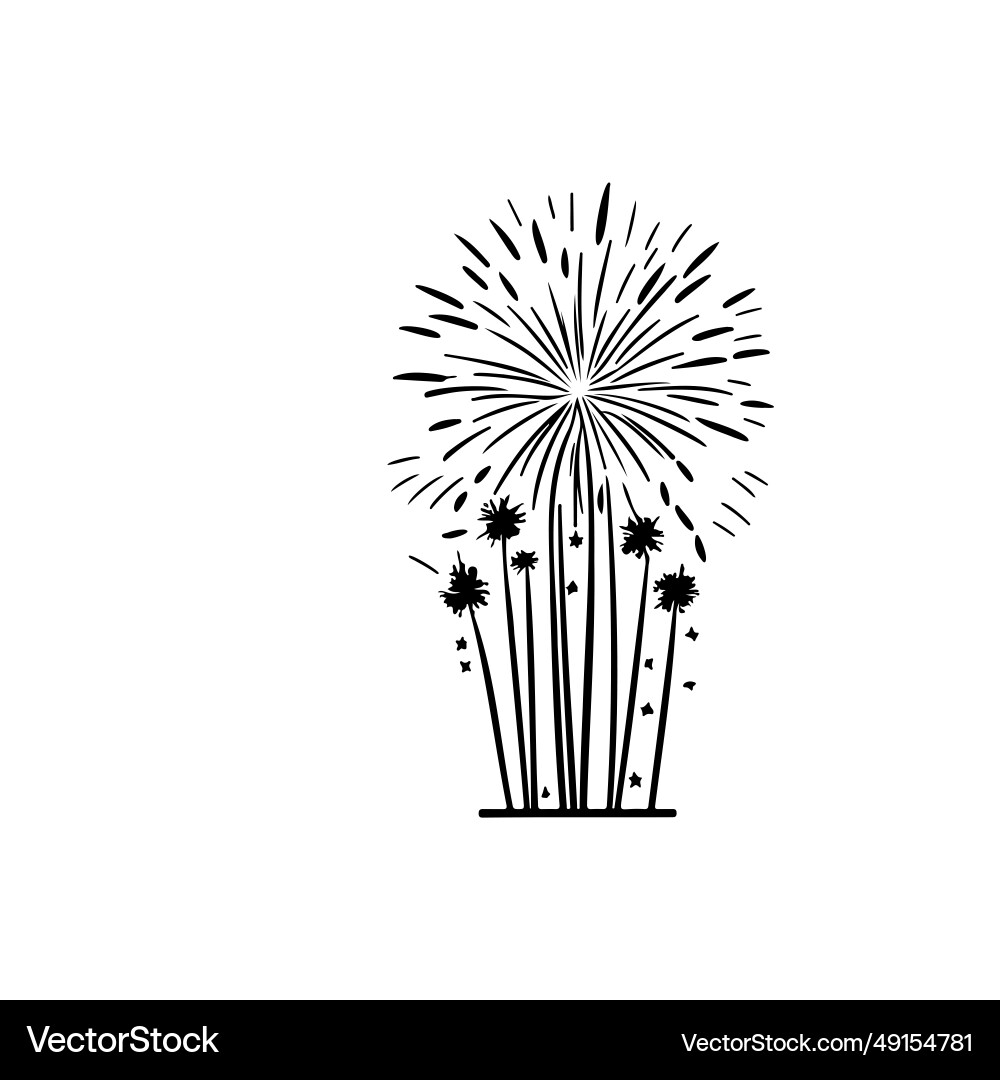 Fireworks icon hand draw black colour new year Vector Image