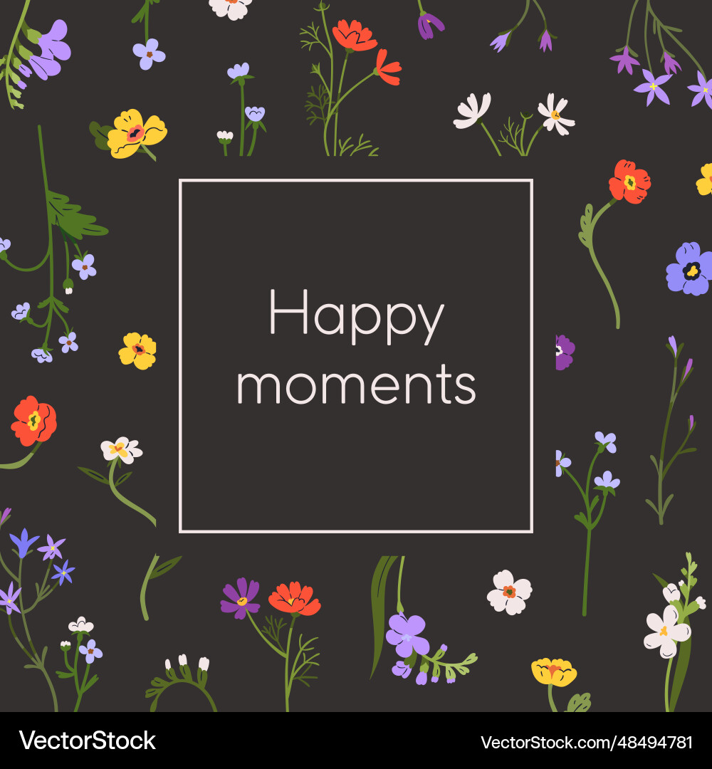 Flower card design floral framed square Royalty Free Vector