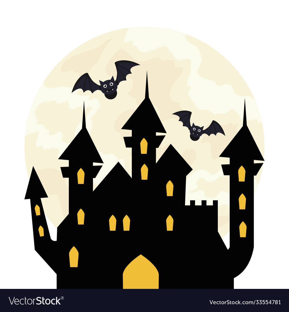 Halloween haunted castle with bats flying Vector Image