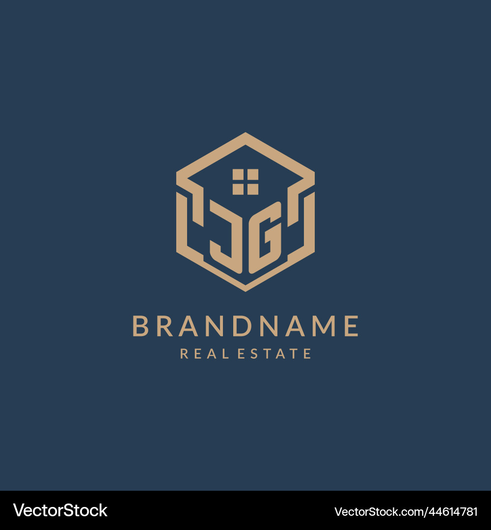 Initial letter jg hexagonal house roof shape icon Vector Image