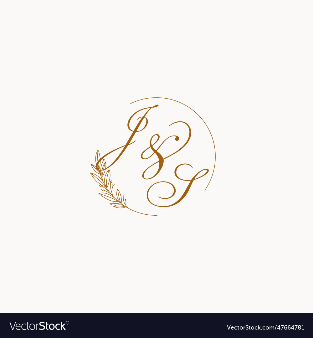 Initials js wedding monogram logo with leaves Vector Image