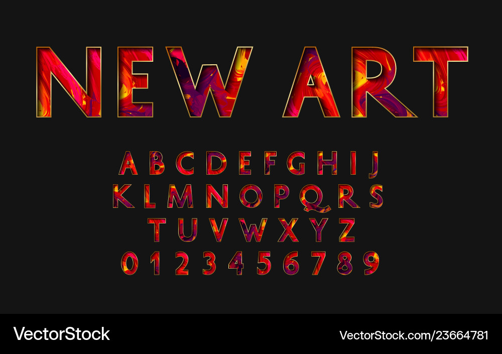 New art font and alphabet numbers Royalty Free Vector Image