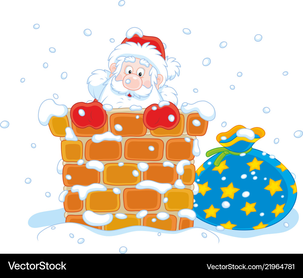 Santa with gifts in a chimney Royalty Free Vector Image
