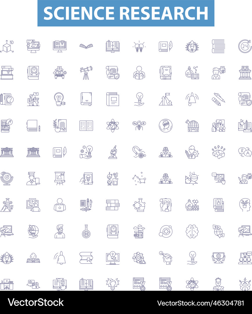 Science research line icons signs set Royalty Free Vector