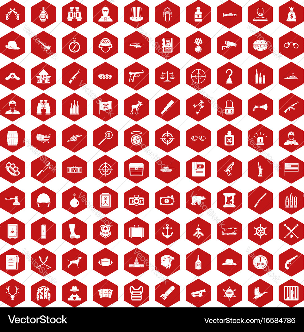 100 bullet icons hexagon red Royalty Free Vector Image