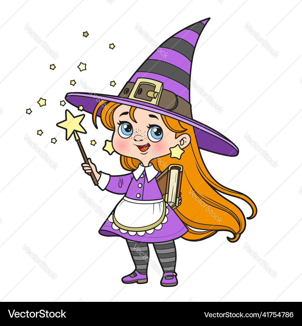 Cute cartoon witch with a magic wand color Vector Image